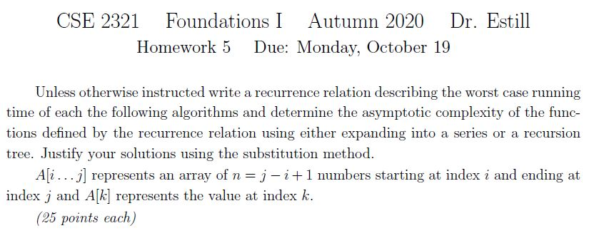 CSE 2321 Foundations I Autumn 2020 Dr. Estill | Chegg.com