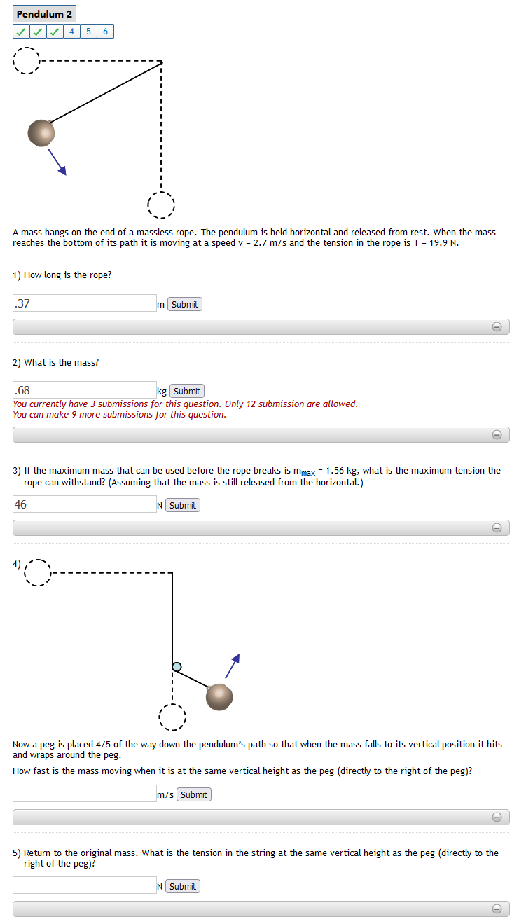 Solved A mass hangs on the end of a massless rope. The | Chegg.com
