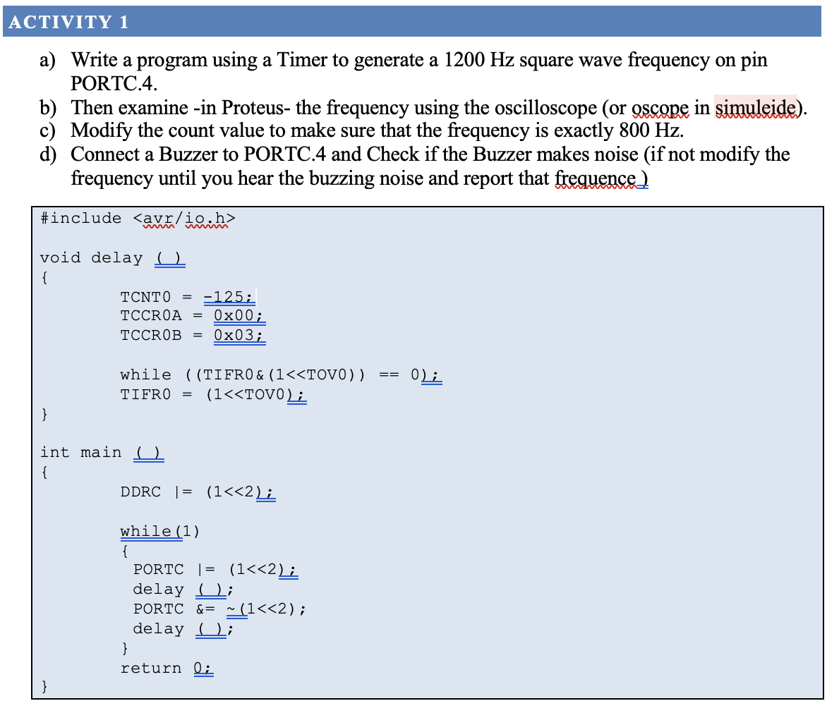 Solved a) ﻿Write a program using a Timer to generate a 1200 | Chegg.com