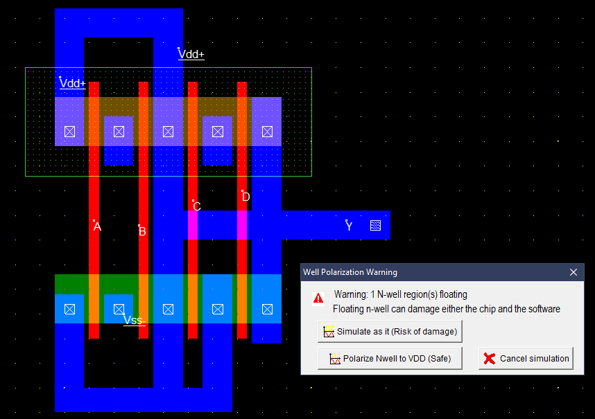 Solved Vdd+ Vdd+ D C ww Y B Well Polarization Warning x A | Chegg.com
