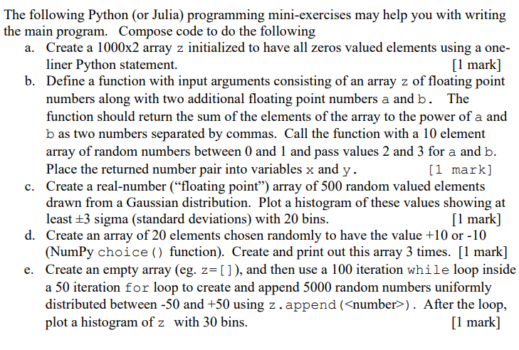 Solved The following Python (or Julia) programming | Chegg.com
