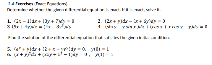 Solved 2 4 Exercises Exact Equations Determine Whether The