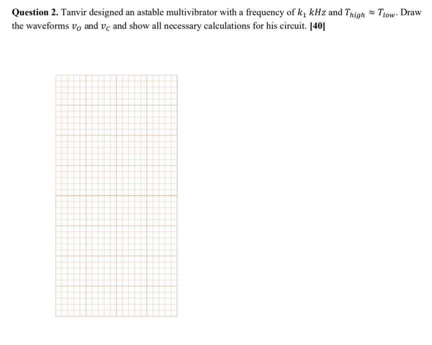 Solved Question 2. Tanvir designed an astable multivibrator | Chegg.com