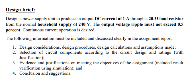Solved Design brief: Design a power supply unit to produce | Chegg.com