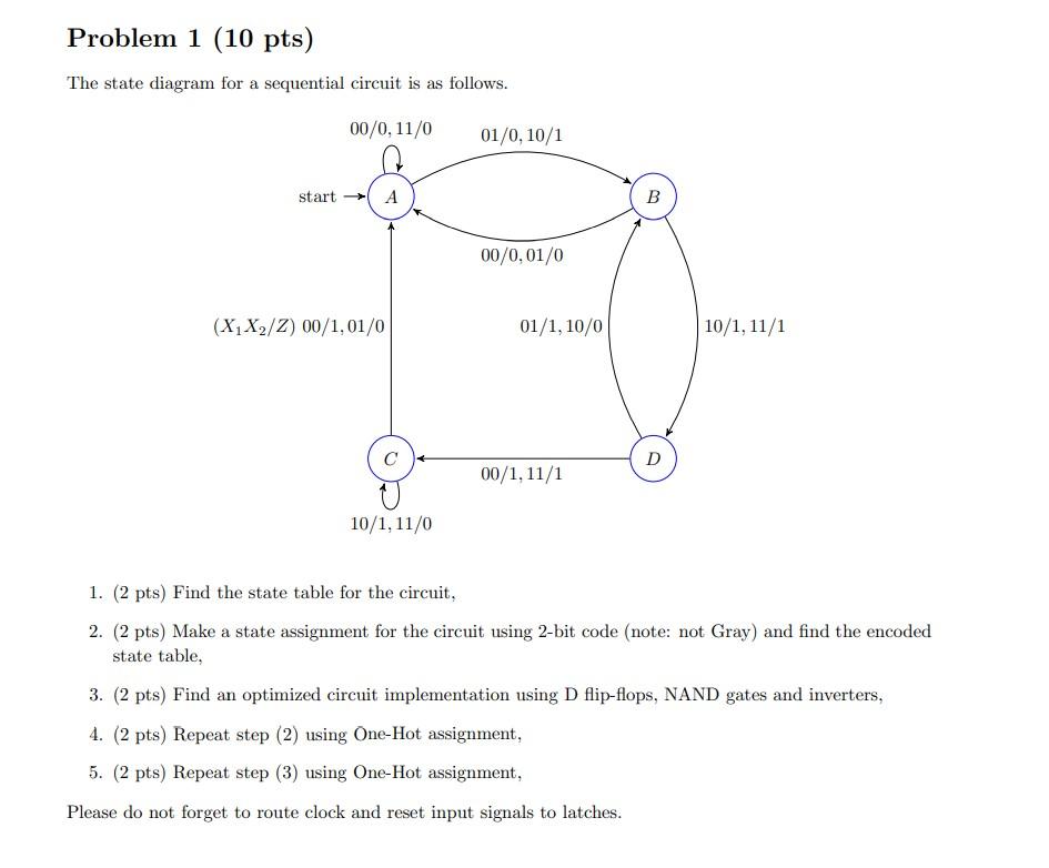 Solved Problem 1 (10 pts) The state diagram for a sequential | Chegg.com