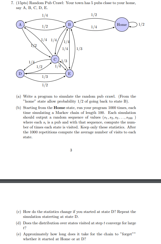 Solved 7. (15pts) Random Pub Crawl: Your town has 5 pubs | Chegg.com