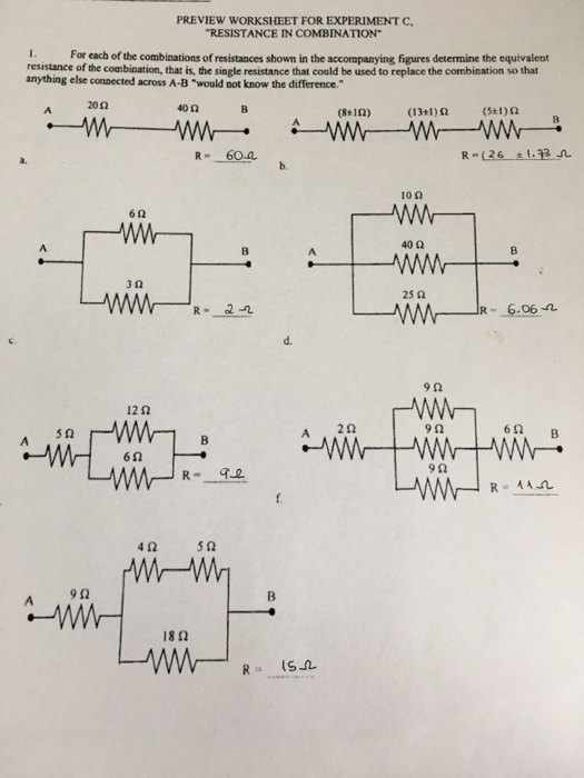 Solved PREVIEW WORKSHEET FOR EXPERIMENT C RESISTANCE IN | Chegg.com