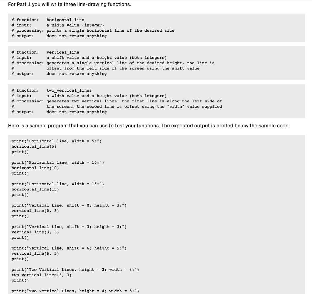 Solved For Part 1 you will write three line-drawing | Chegg.com