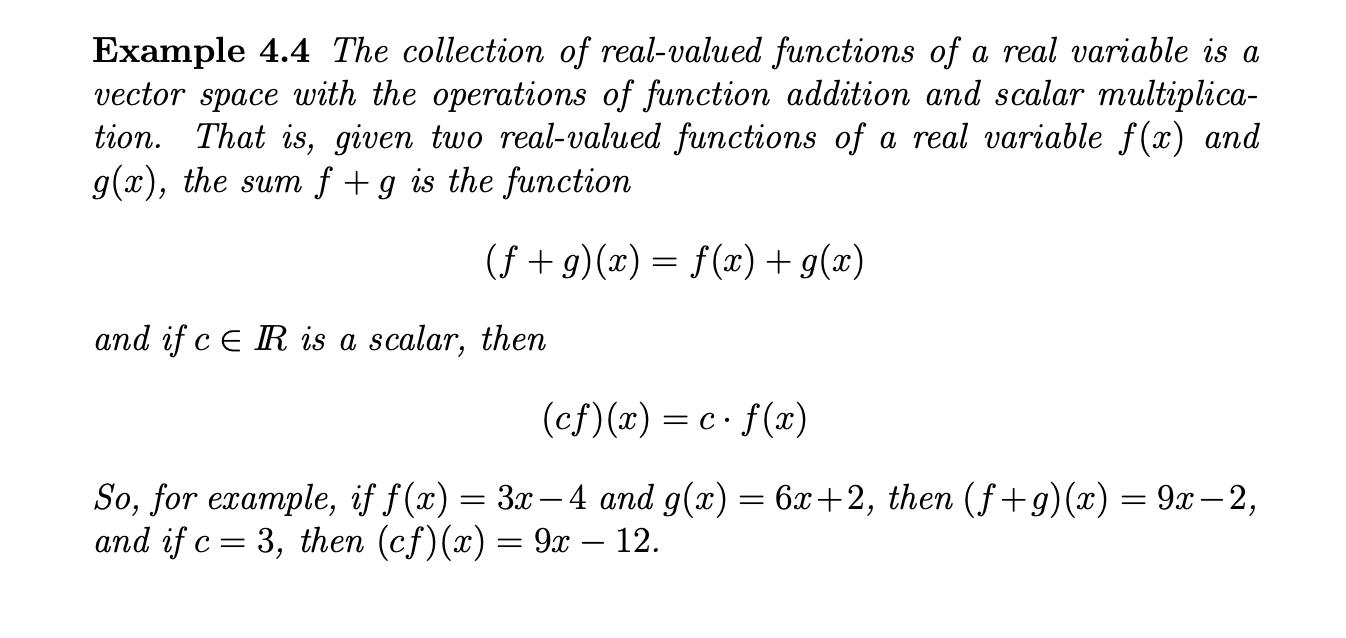 Solved Example 4.4 The collection of real-valued functions | Chegg.com