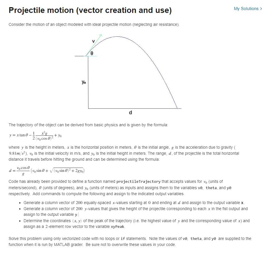 Solved Projectile motion (vector creation and use) My | Chegg.com