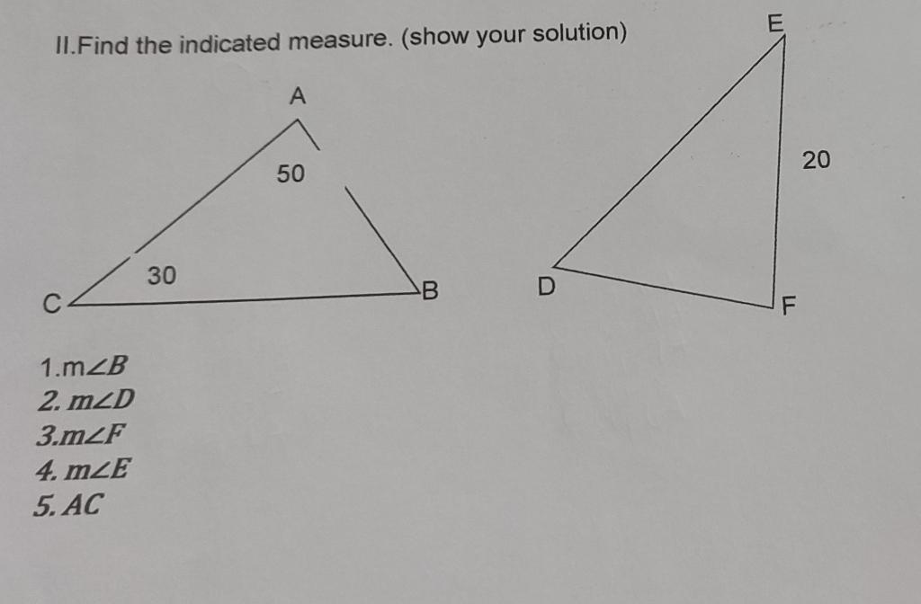 Solved E II. Find the indicated measure. (show your | Chegg.com