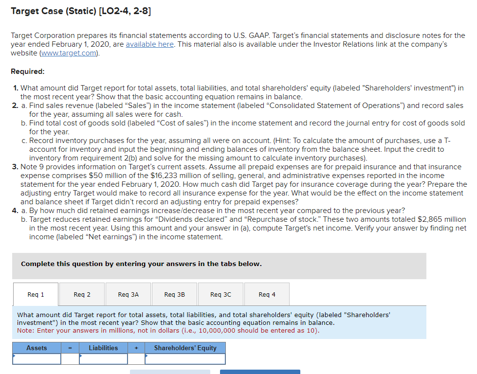 Solved What amount did Target report for total assets, total | Chegg.com