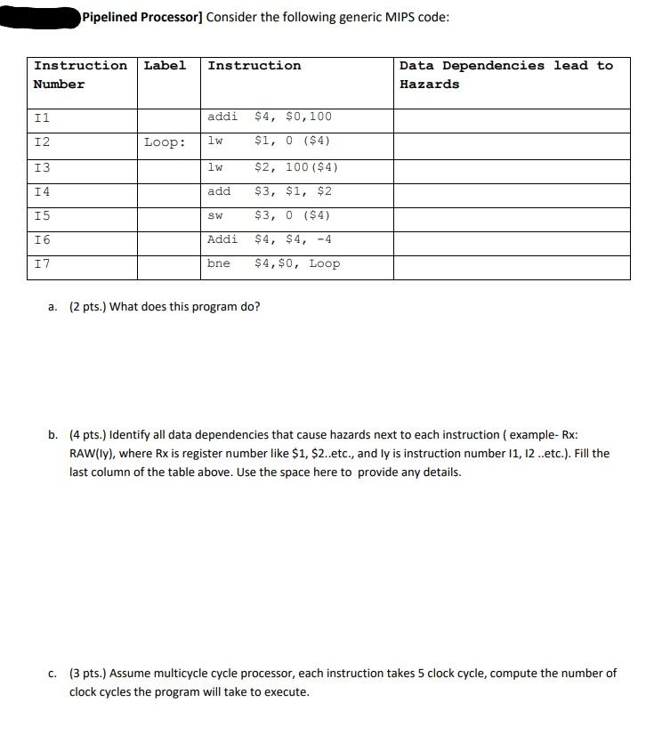 Pipelined Processor] Consider the following generic | Chegg.com