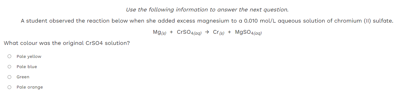 Solved Use the following information to answer the next | Chegg.com