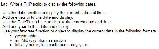 Solved Lab: Write a PHP Script to display the following | Chegg.com