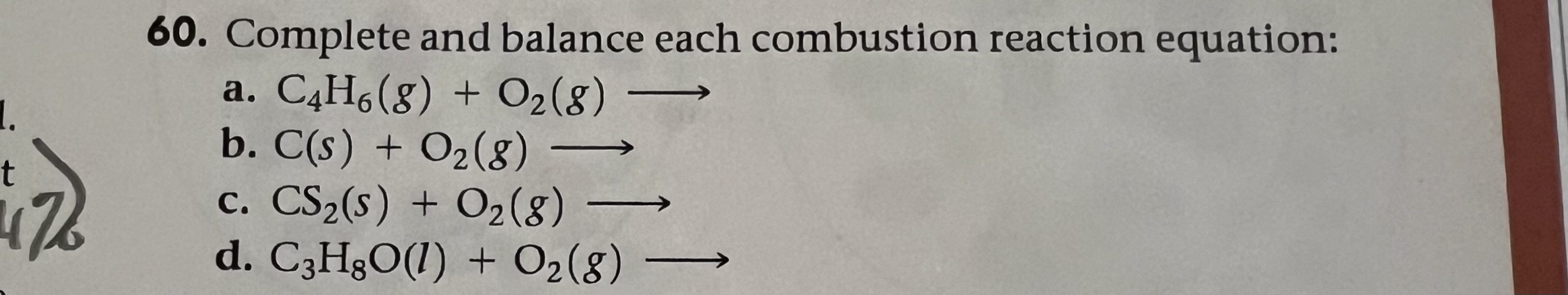 Solved 60. Complete and balance each combustion reaction | Chegg.com
