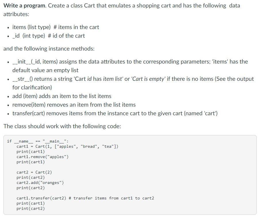 Solved Write A Program Create A Class Cart That Emulates A