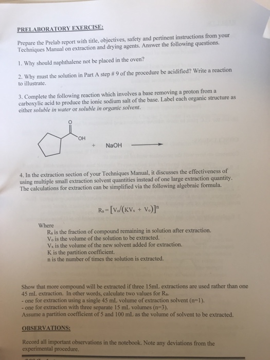 Solved PRELABORATORY EXERCISE Prepare the Prelab report with | Chegg.com