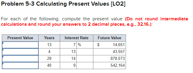 Solved Problem 5-3 Calculating Present Values [LO2] For each | Chegg.com