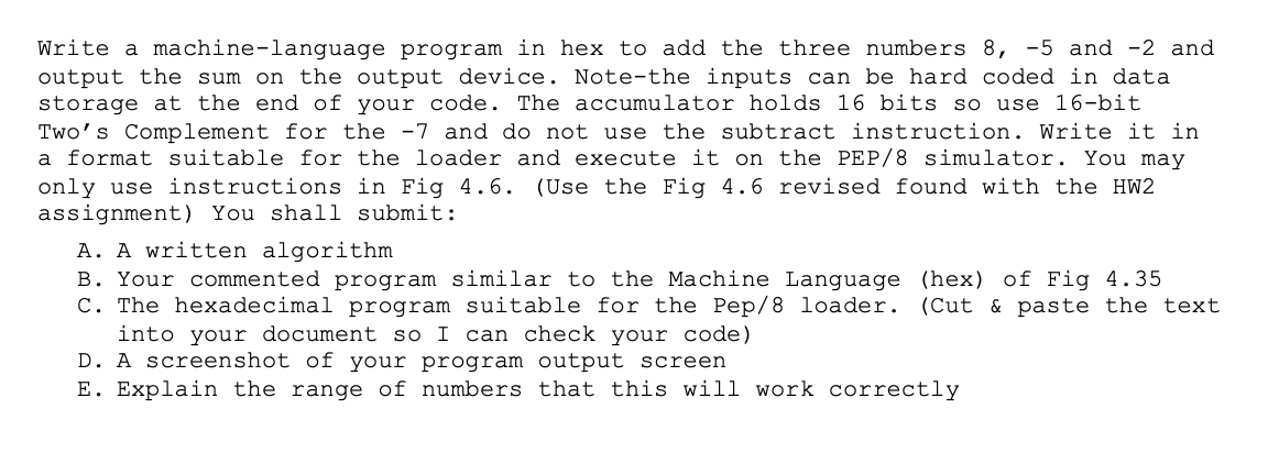 Write a machine-language program in hex to add the | Chegg.com