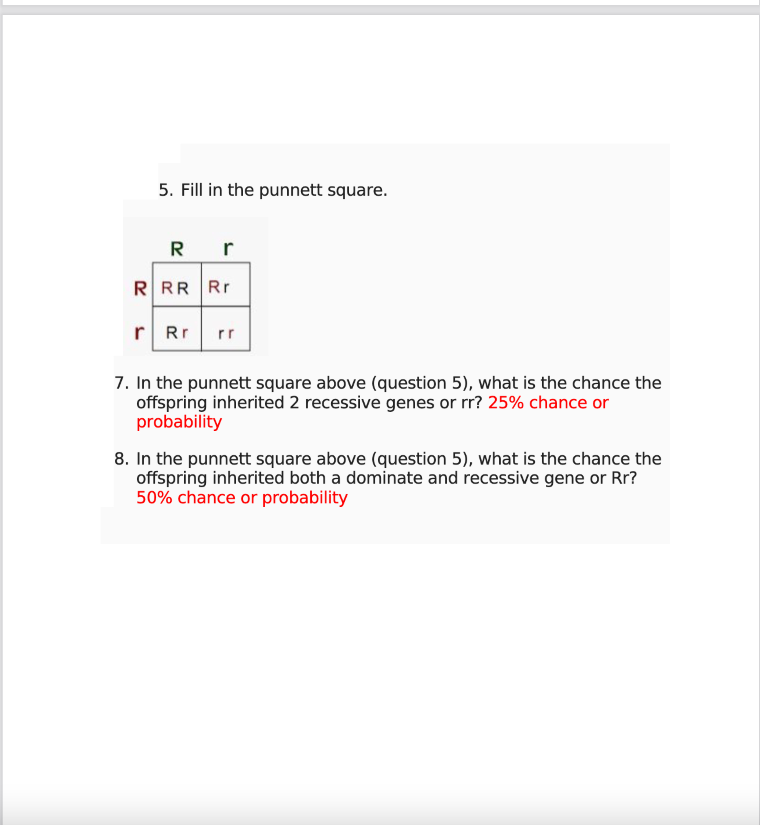 Solved Fill in the punnett square.In the punnett square | Chegg.com