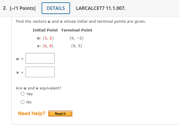 Solved Find the vectors u and v whose initial and terminal | Chegg.com