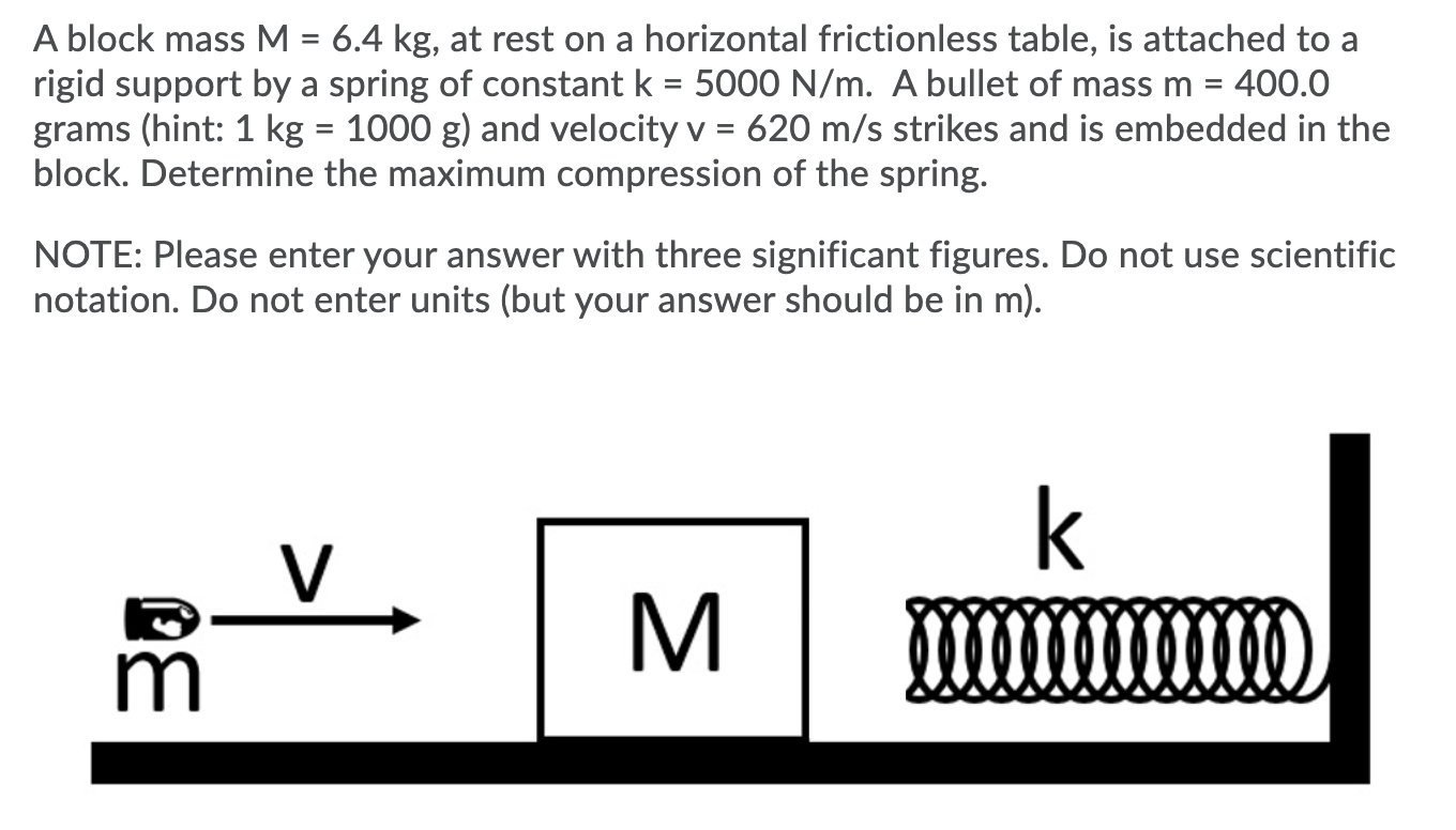 Solved A block mass M = 6.4 kg, at rest on a horizontal | Chegg.com