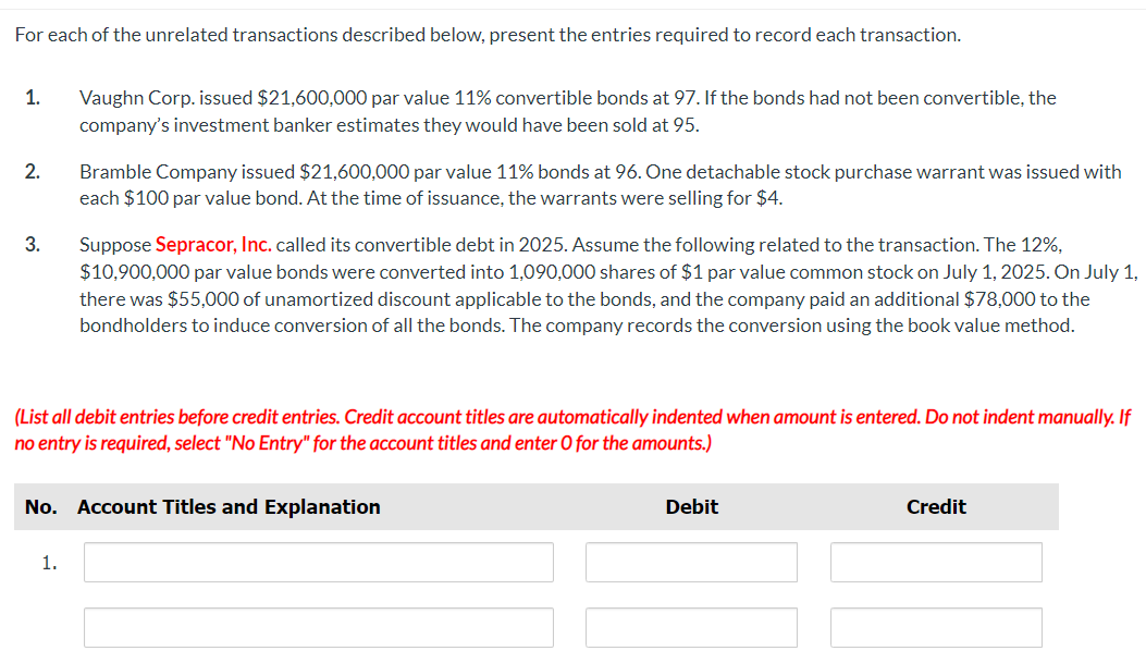 Solved For each of the unrelated transactions described | Chegg.com