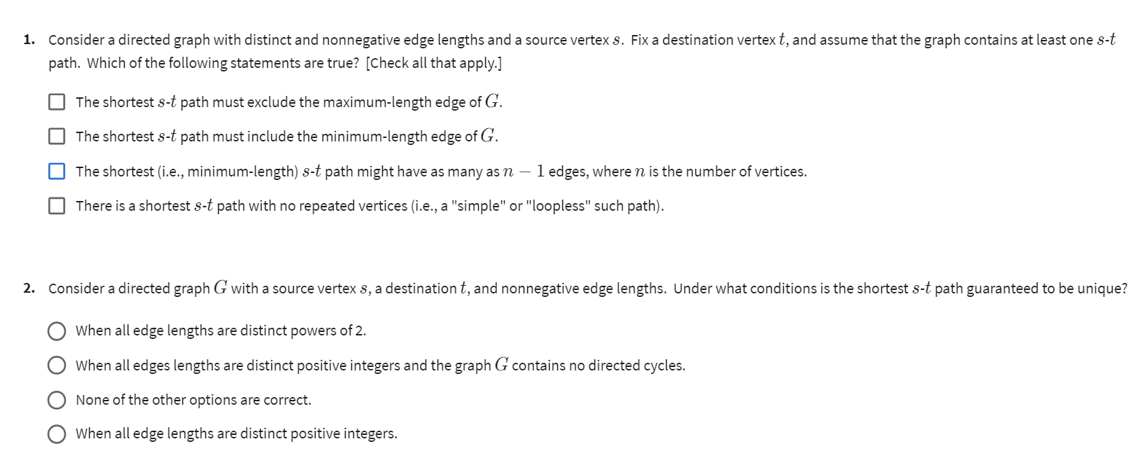 Solved 1. Consider a directed graph with distinct and | Chegg.com
