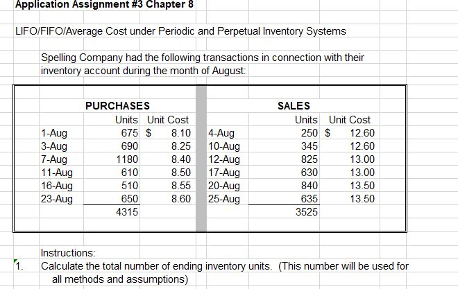 Solved Application Assignment #3 Chapter 8 LIFO/FIFO/Average | Chegg.com