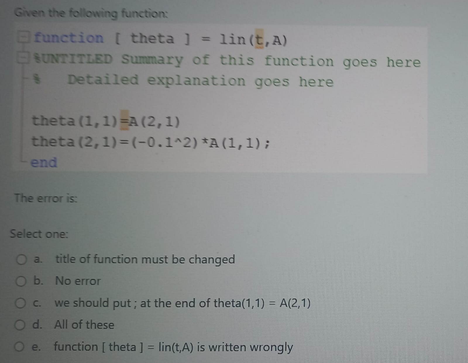 Solved Given The Following Function ```alfunction [ ﻿theta