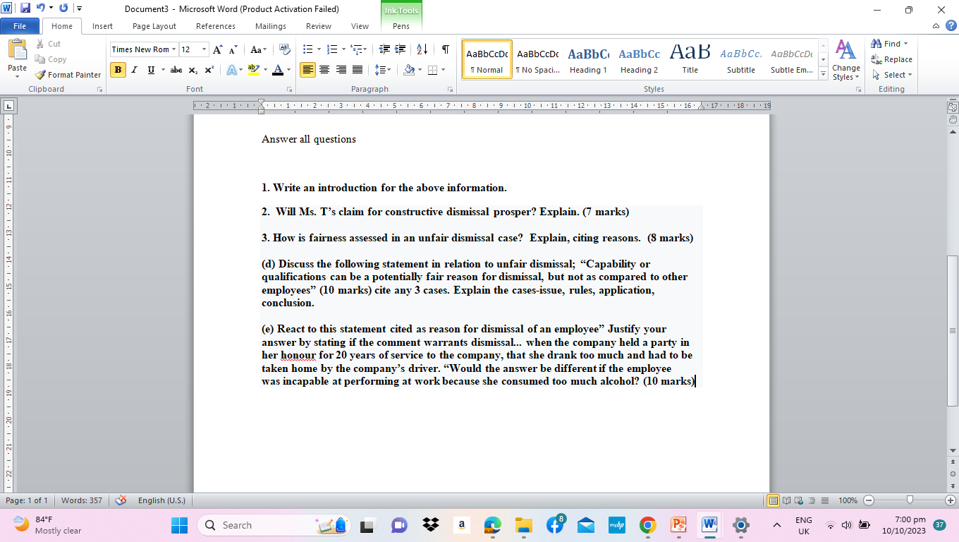 Solved Ms. T who was employed with Catamaran Inc. was caught | Chegg.com