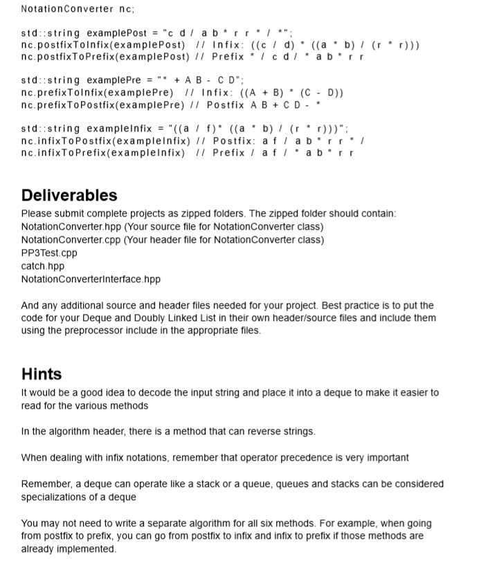 Notation Converter COP 4530 Programming Project 3 | Chegg.com