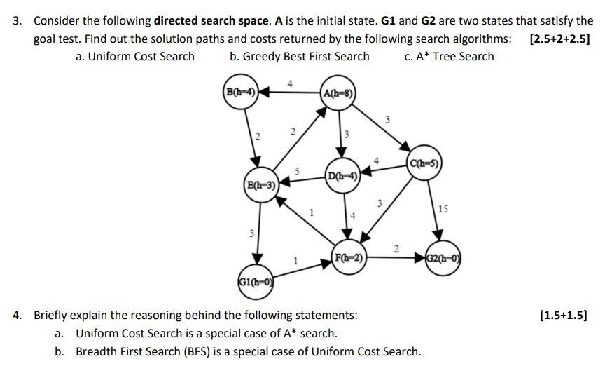 Solved 3. Consider the following directed search space. A is | Chegg.com