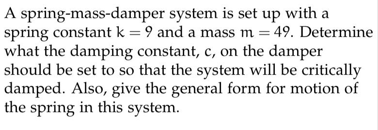 Solved A spring-mass-damper system is set up with a spring | Chegg.com