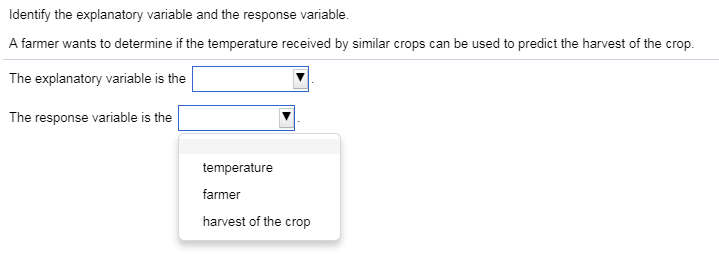 Solved Identify the explanatory variable and the response | Chegg.com
