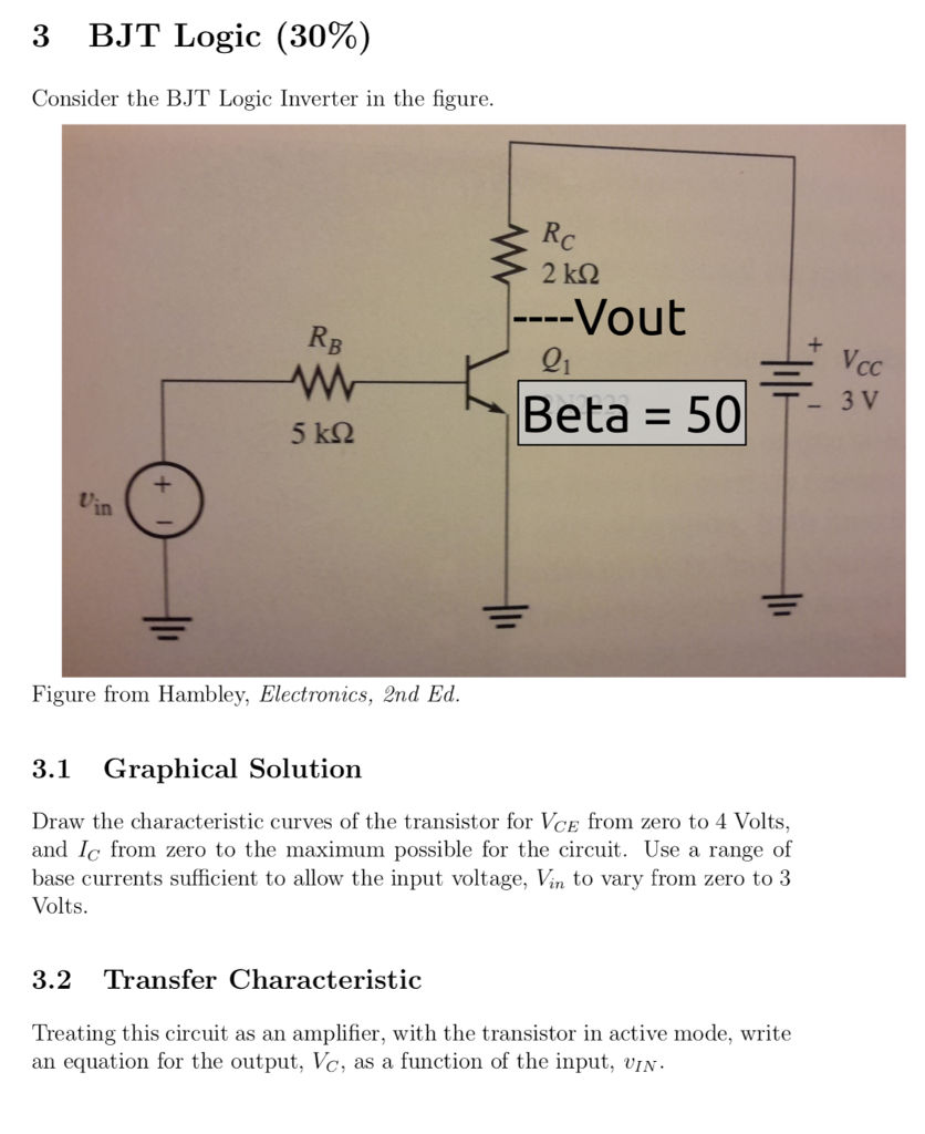 Solved BJT Logic (30%) Consider the BJT Logic Inverter in | Chegg.com