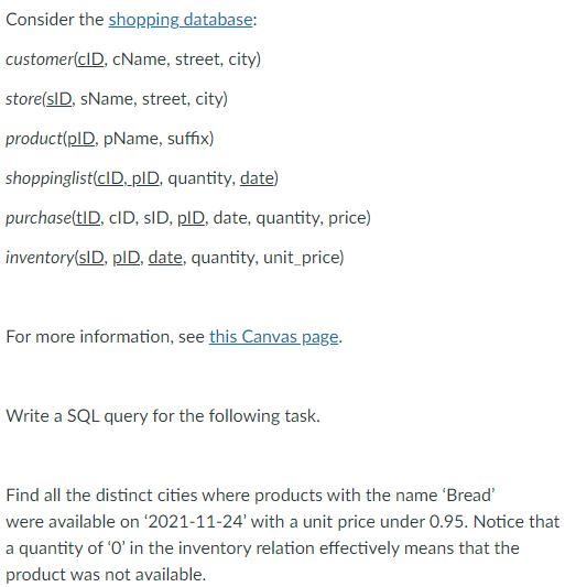 Solved Consider the shopping database: customer(cID, Name, | Chegg.com