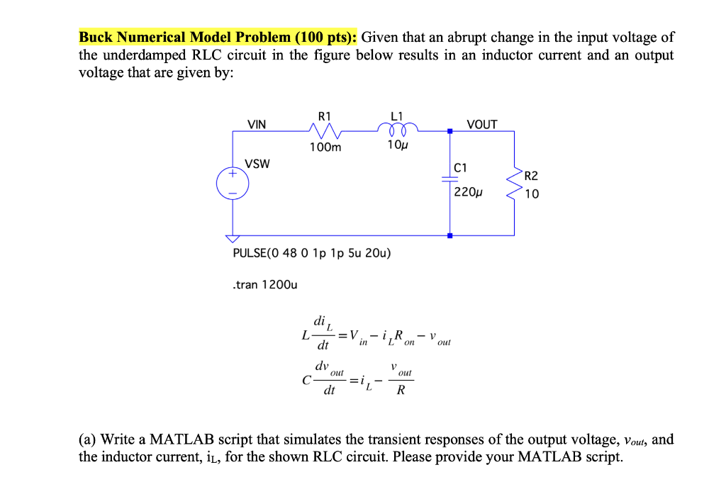 Solved Buck Numerical Model Problem (100 pts): Given that an | Chegg.com