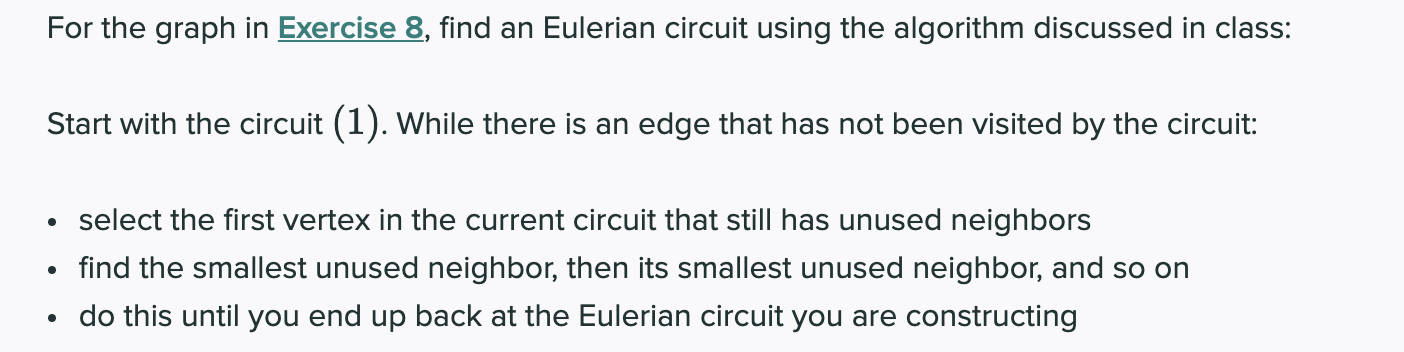 Solved For the graph in Exercise 8, find an Eulerian circuit | Chegg.com