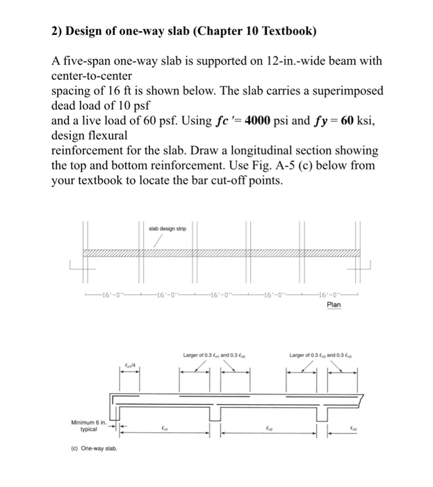 Solved 2) Design of one-way slab (Chapter 10 Textbook) A | Chegg.com