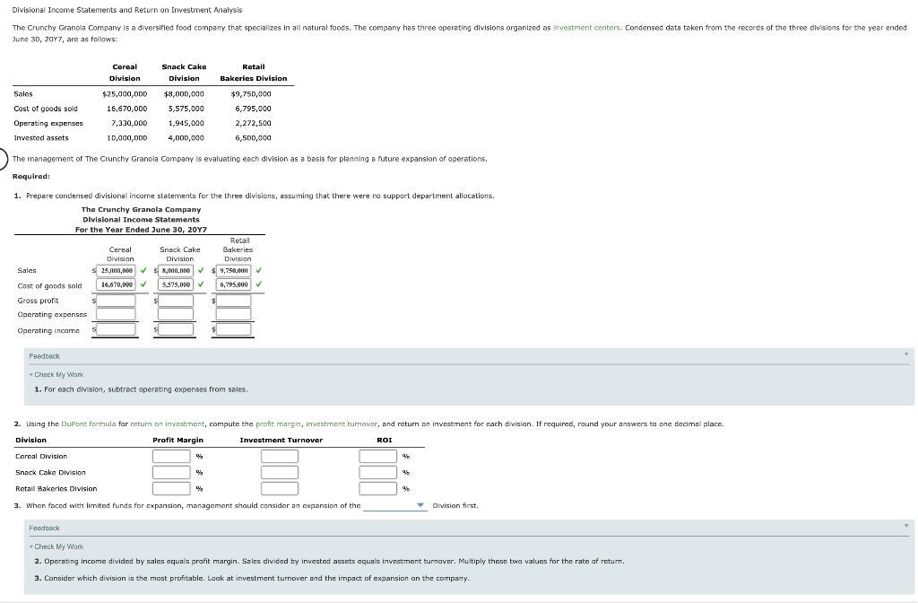 Solved Divisional Income Statements and Return on Investment | Chegg.com