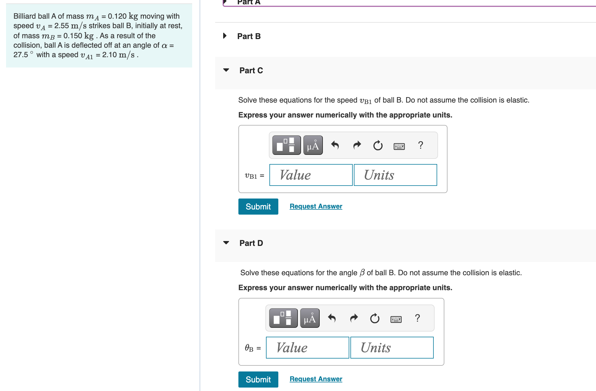 Solved Billiard ball A of mass mA=0.120 kg moving with speed | Chegg.com