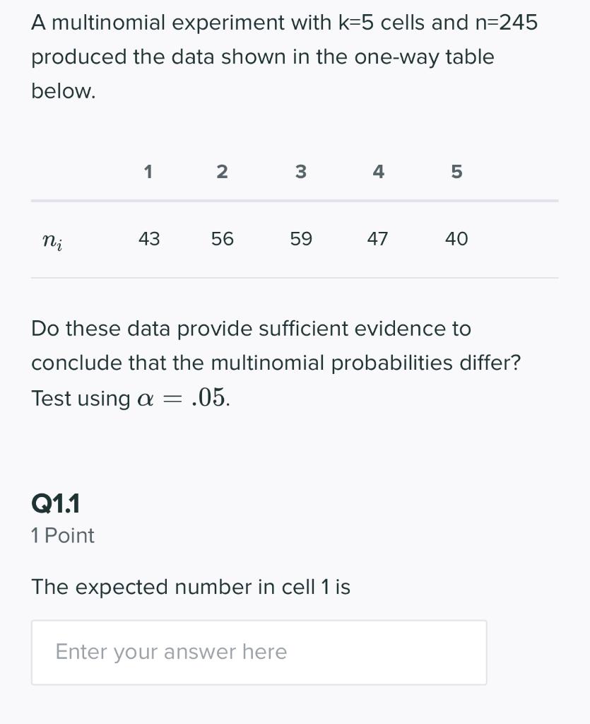 Solved A multinomial experiment with k=5 cells and n=245 | Chegg.com