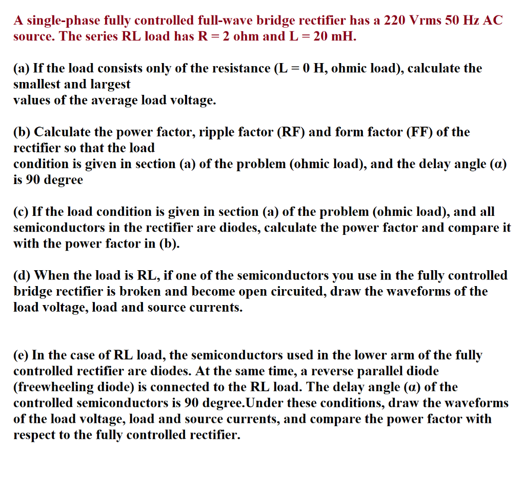 Solved A single-phase fully controlled full-wave bridge | Chegg.com