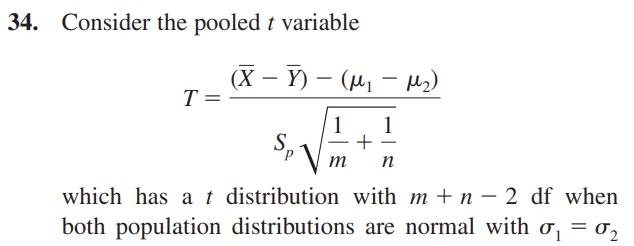 Solved 34. Consider the pooled t variable | Chegg.com