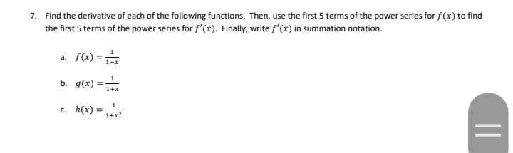 Solved 7. Find the derivative of each of the following | Chegg.com