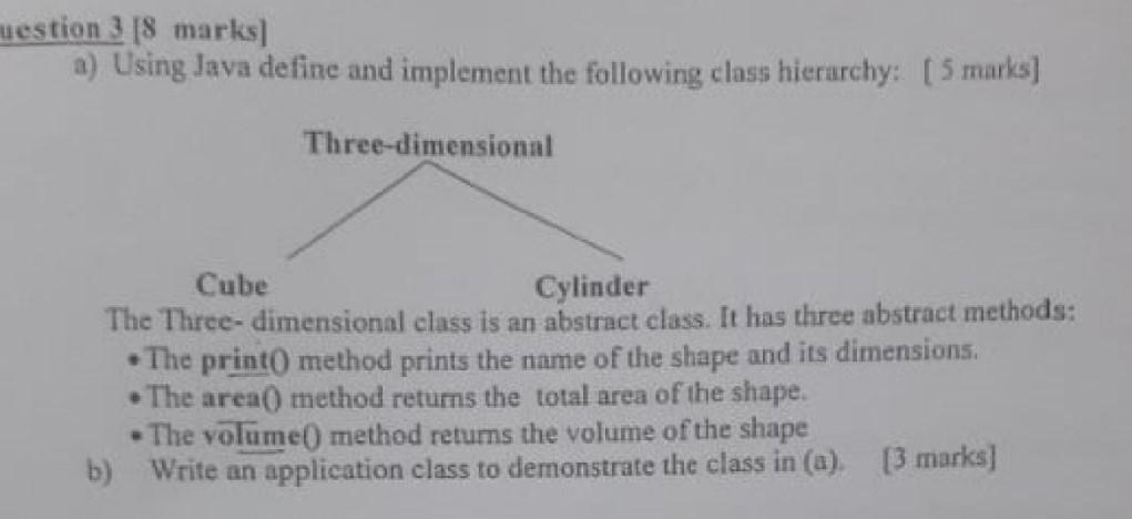 Solved muestion 3 18 marks] a) Using Java define and | Chegg.com