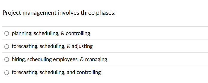 Solved Project management involves three phases:planning, | Chegg.com