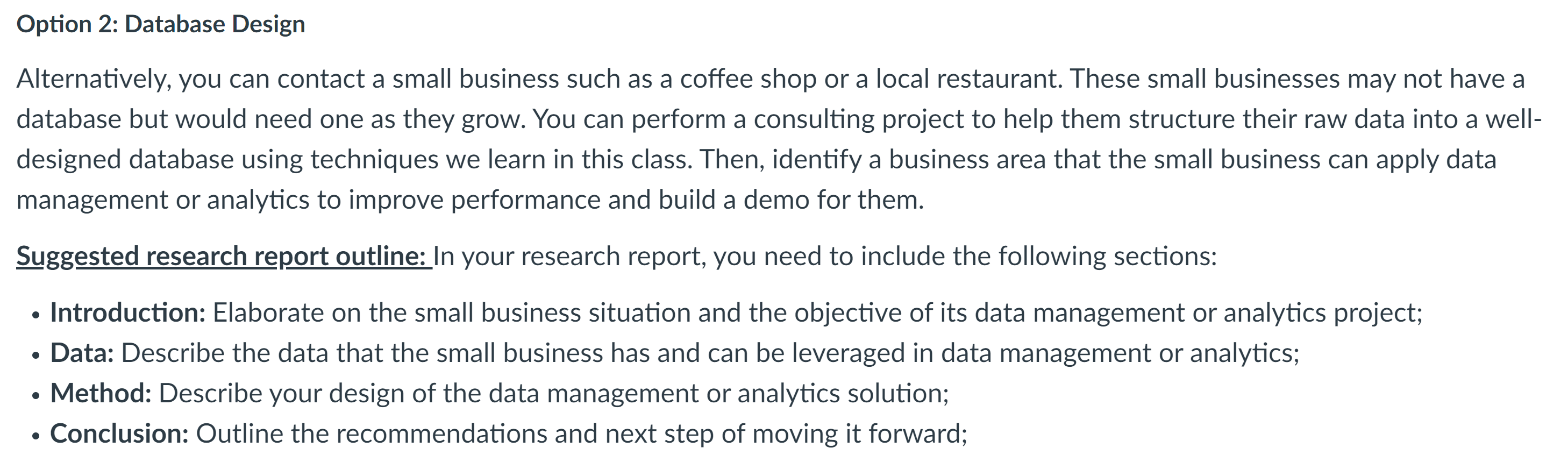Solved Option 2: Database Design Alternatively, you can | Chegg.com